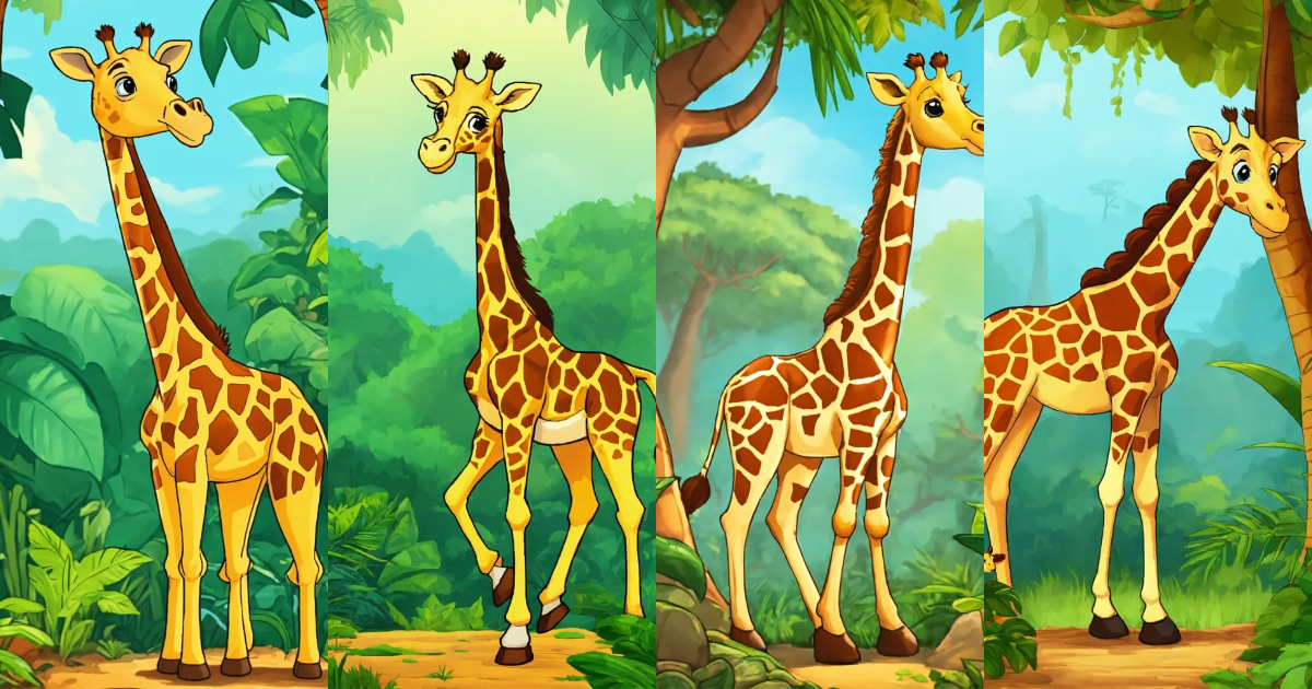 Lexica - Giraffe in the jungle 2D cartoon drawing for kid