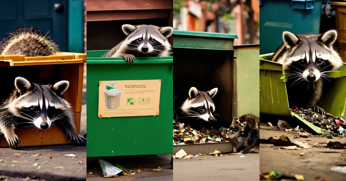 Lexica - A photograph of a raccoon digging through a recycling bin ...