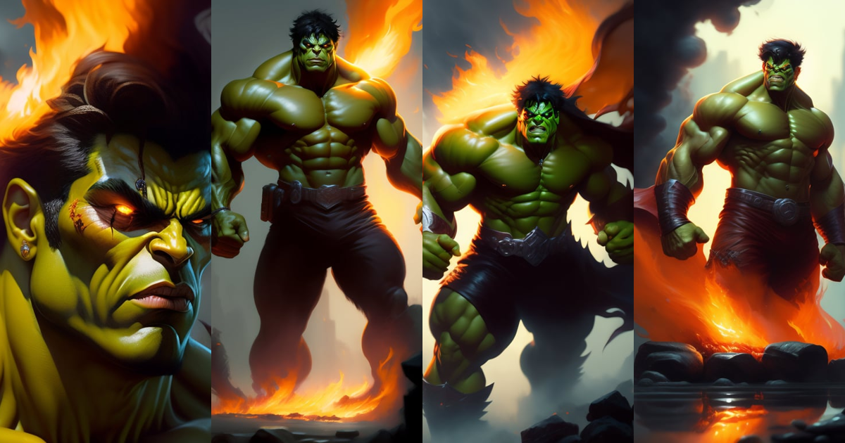 Lexica - Hulk on fire greg rutkowski