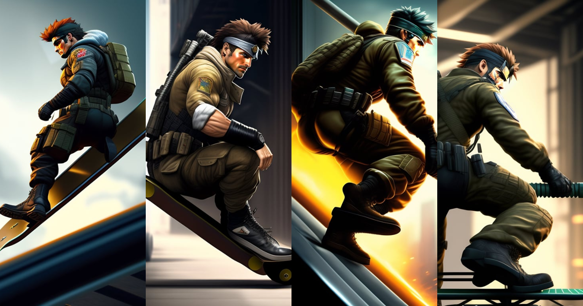 Lexica - Action shot of Solid Snake from Metal Gear on a skateboard ...