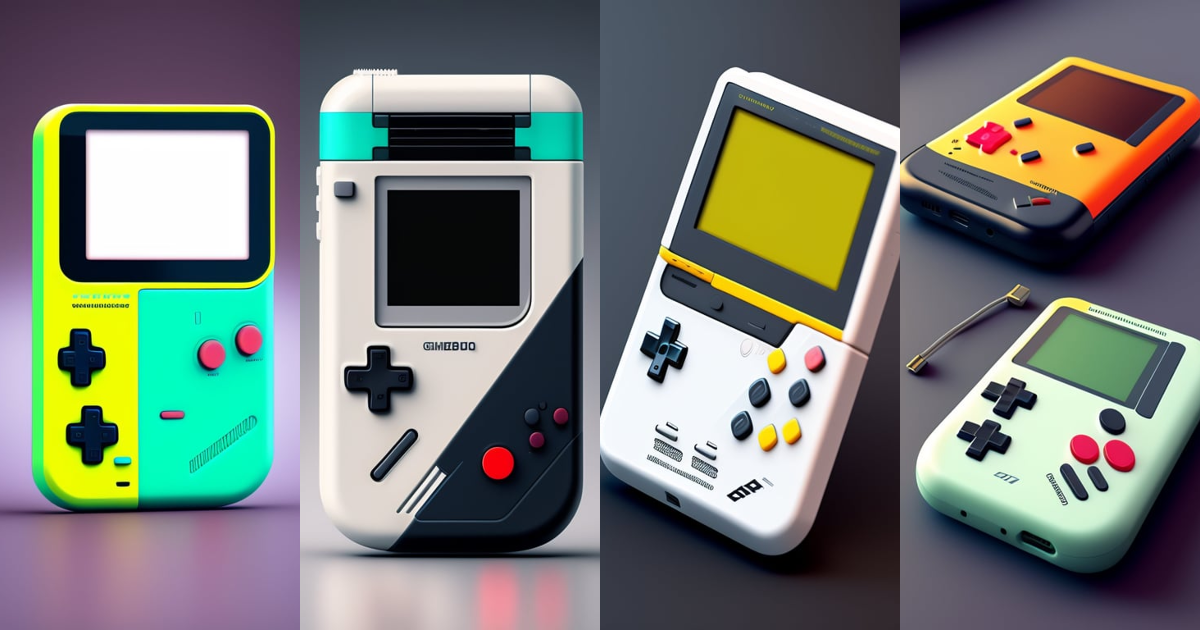 Lexica - Gameboy with extentions in minimal flat UI in dieter rams style, figma, 3 colors sheme ...