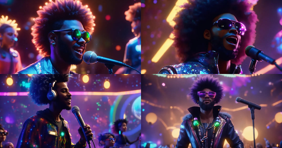 Lexica - Zoom out on tall funky big fuzzy black rockstar wearing cool ...