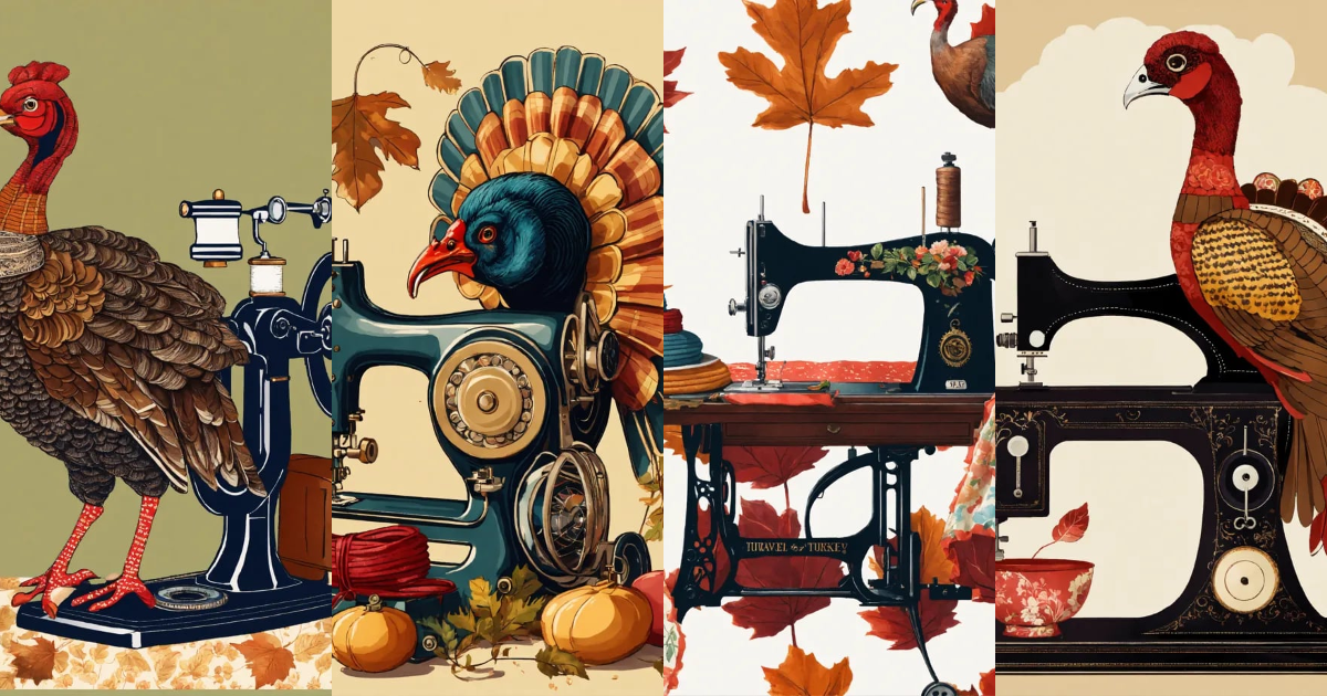 Lexica - A stylish illustration of a turkey next to a vintage sewing ...
