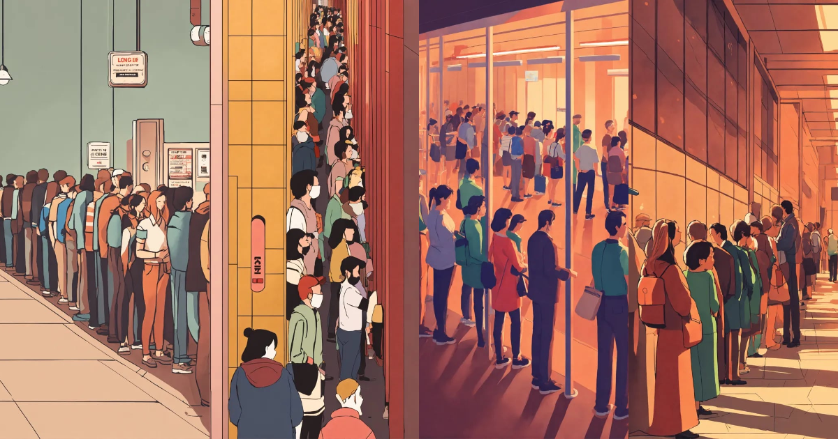 Lexica - People waiting in long line to pay, graphic, simple, single ...