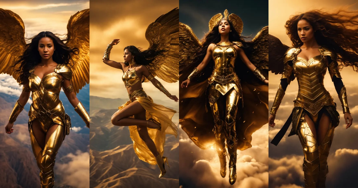 Lexica - Dramatic aerial photograph of a beautiful brown skinned angel ...