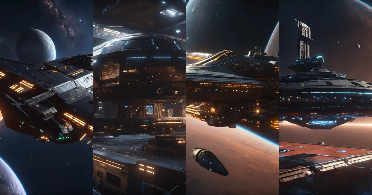 Lexica - Small Dark alien space cruiser docked in space on a star dock ...