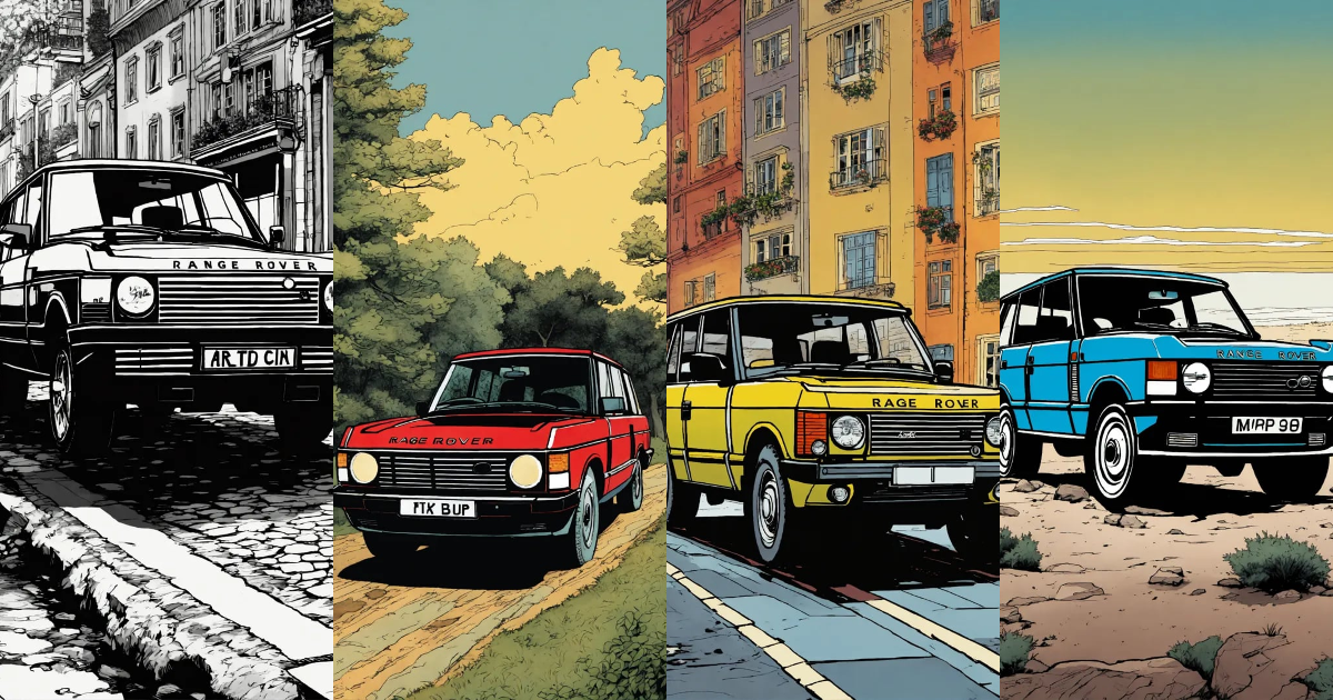 Lexica - Detailed pen and ink illustration of a Range Rover, dark color ...