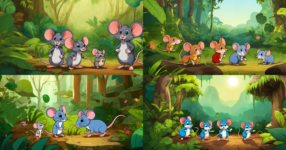 Lexica - Cartoon group of mouse wandering in jungle