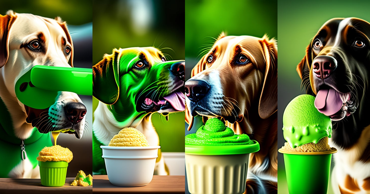 Lexica - Green Labrador eating ice cream