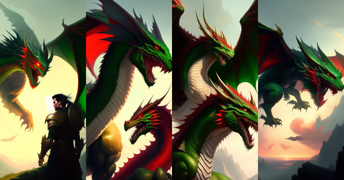 Lexica - One green dragon fighting a red dragon in the sky, by greg ...