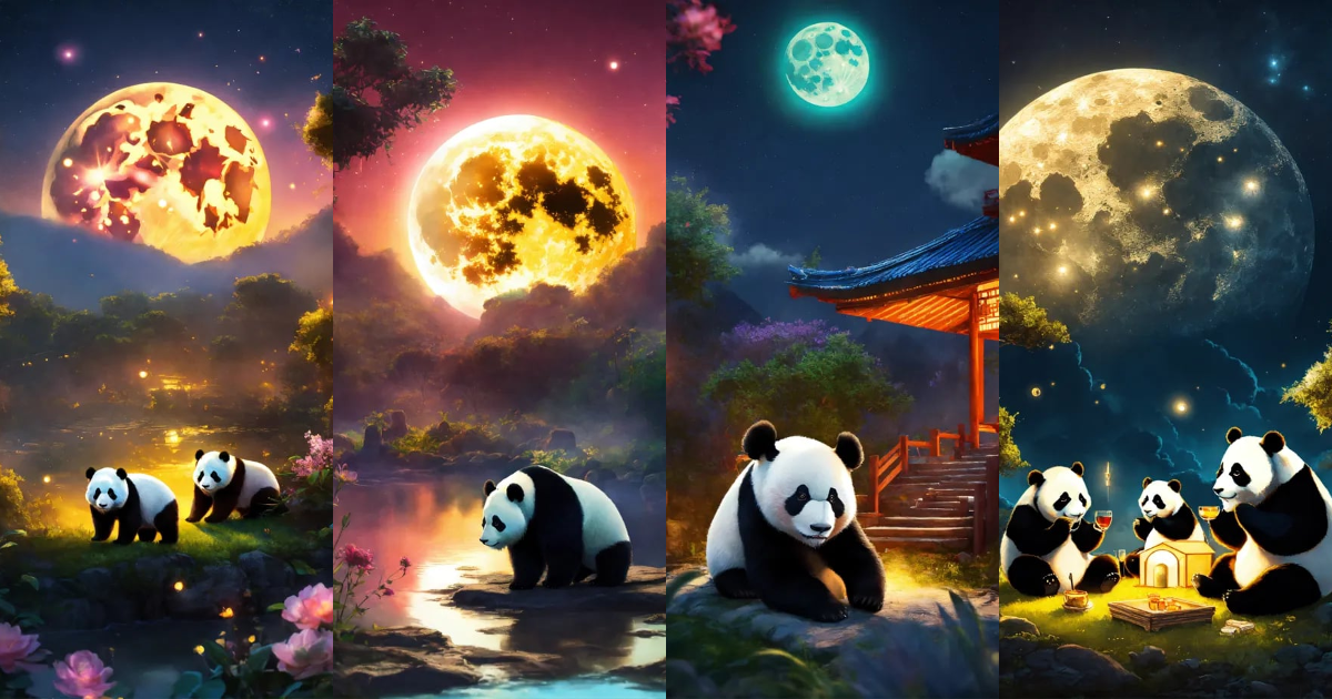 Lexica - Join pandas in a celestial soirée beneath the glow of the moon ...