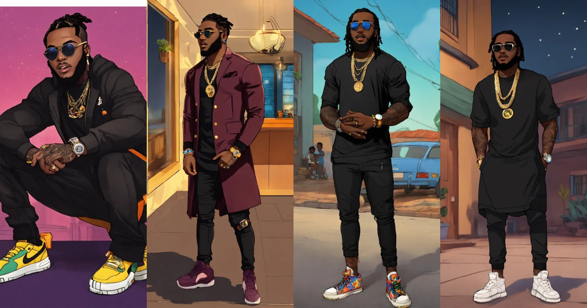 Lexica - BURNA BOY IN ALL BLACK DRESS IN CARTOON