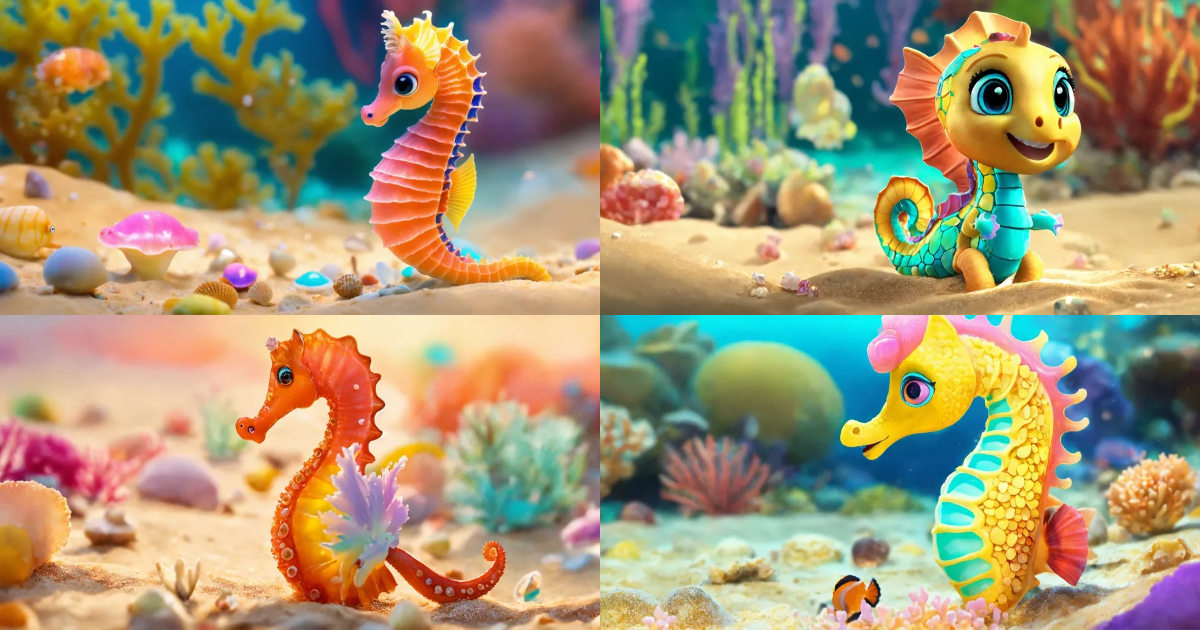 Lexica - /imagine promptwe see a smiling seahorse named Coral. Coral ...