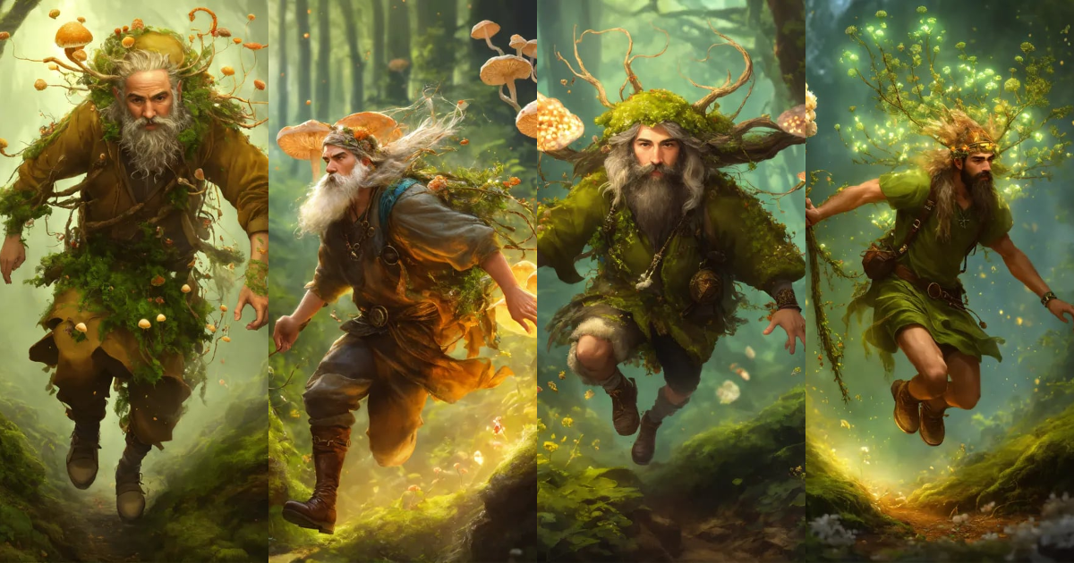 Lexica - Handsome willowy hermit druid running and jumping enveloped in ...