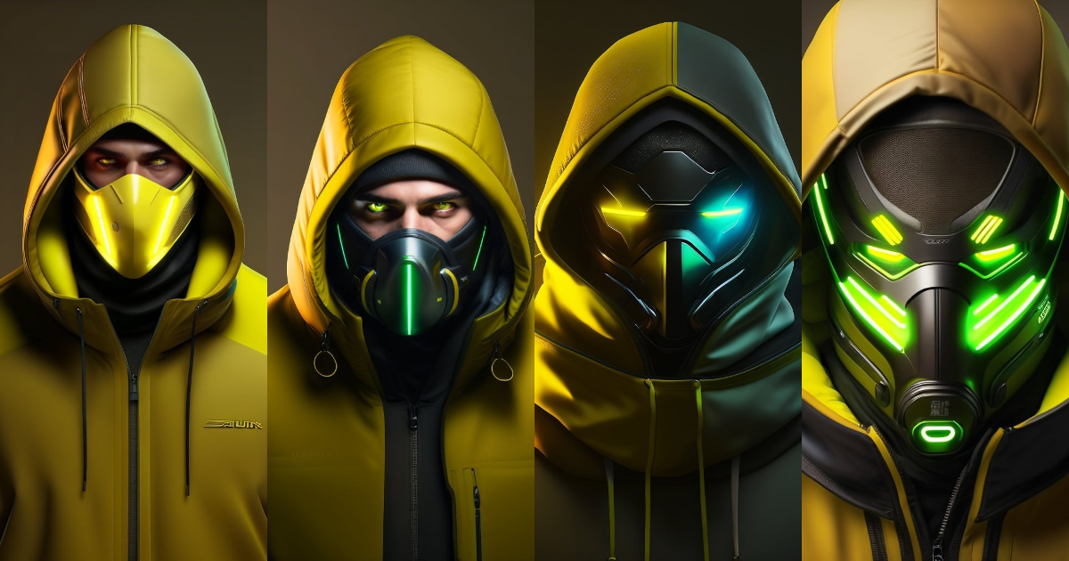 Lexica - Male character, yellow, with hood, full face mask, neon yellow ...