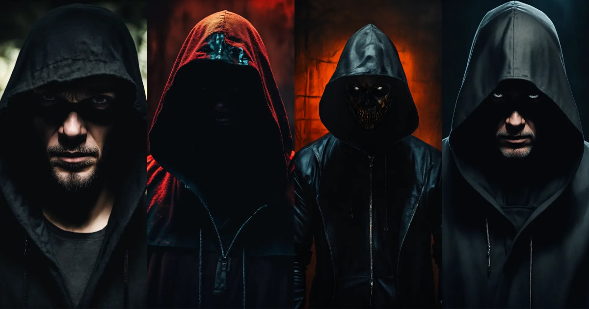 Lexica - Portrait of a scary man with black hood