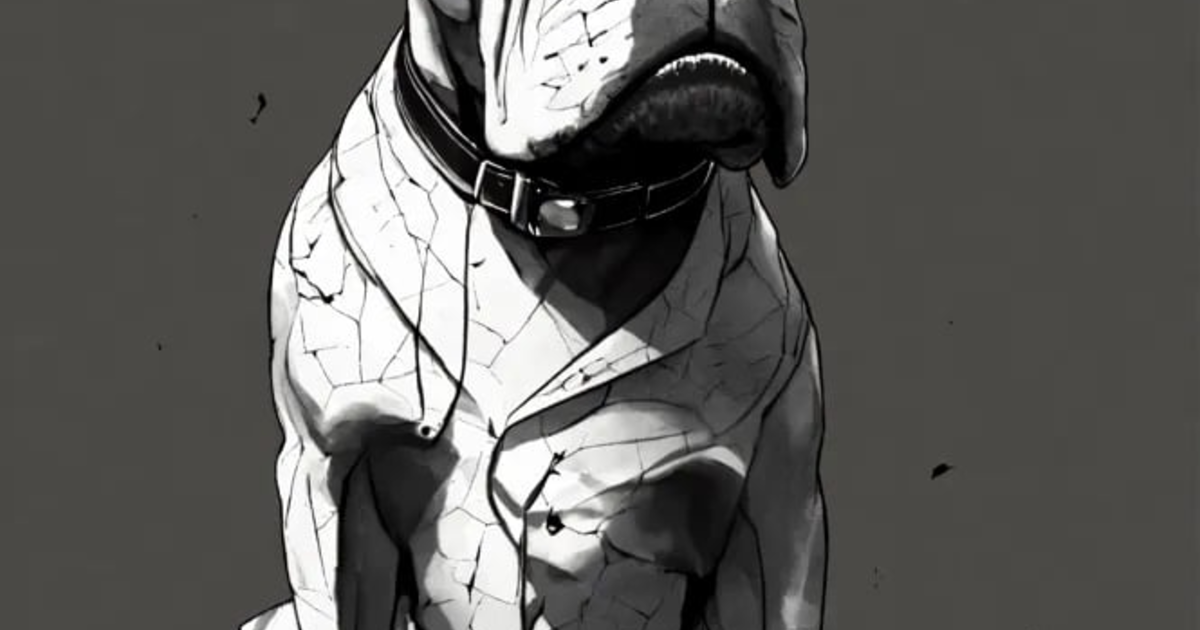 Lexica - Black and white illustration, evil boxer dog, Wide angle ...