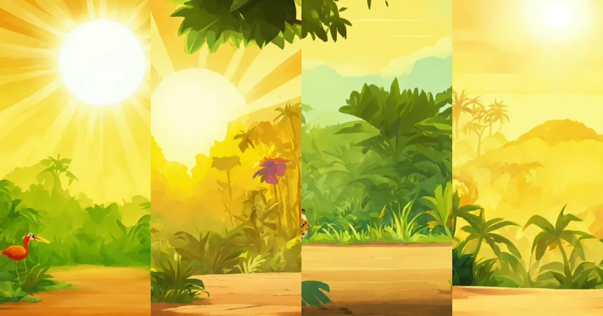 Lexica - Cartoon jungle noon time in sun background