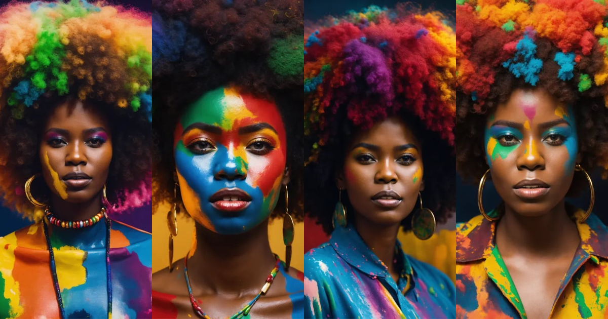 Lexica - African woman with afro covered in multicolored paint - album ...