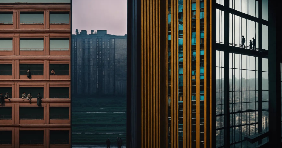 Lexica - Some people look over tall building windows, in the style of ...