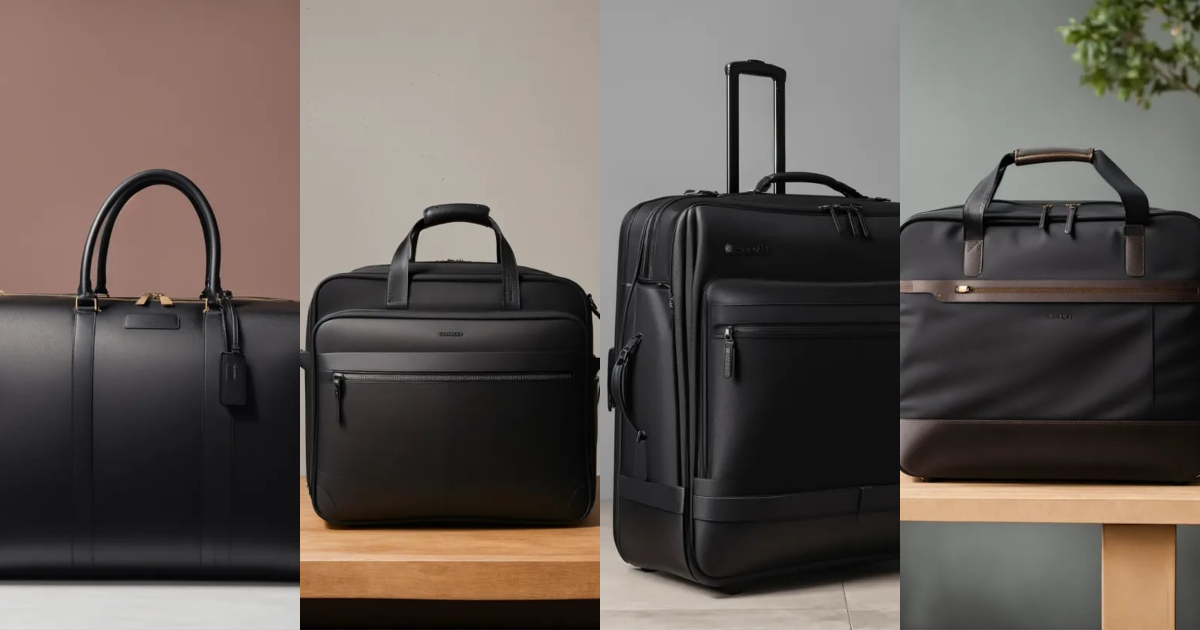 Lexica - A photo of a modern luggage bag. The bag is black and has a ...