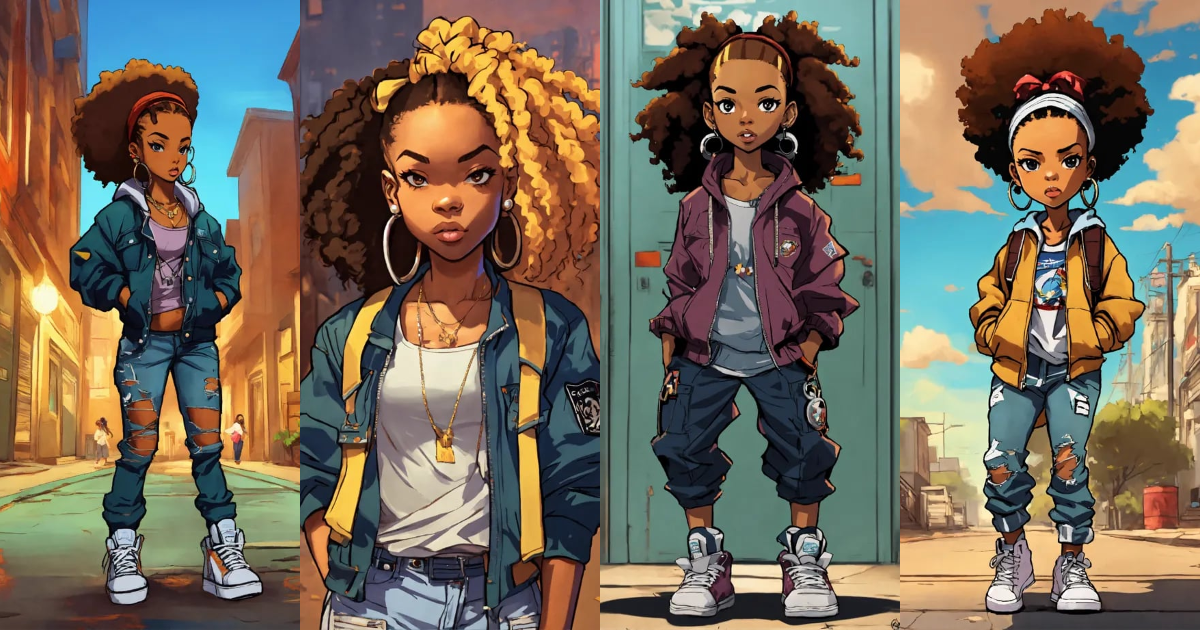 Lexica - Hip hop art style girl boondocks cartoon full body