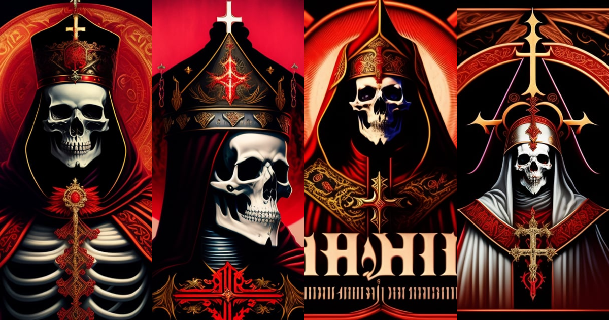 Lexica - Death metal band album cover art, skeleton pope wearing the ...