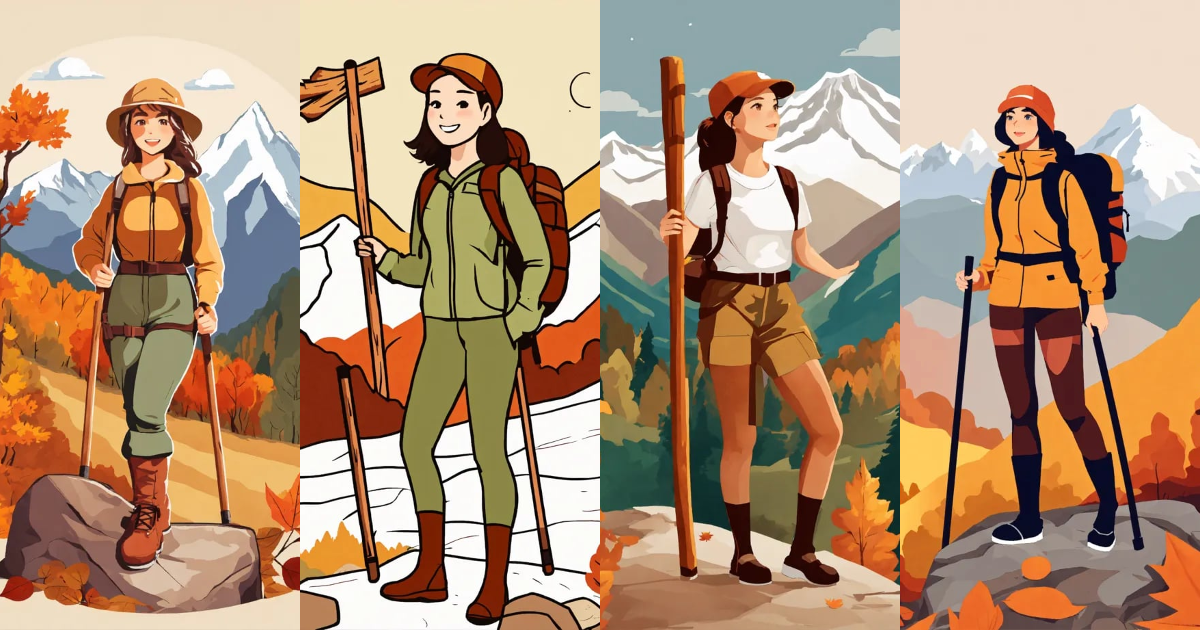 Lexica - Cute female hiker, with wooden hiking stick, in autumn and ...