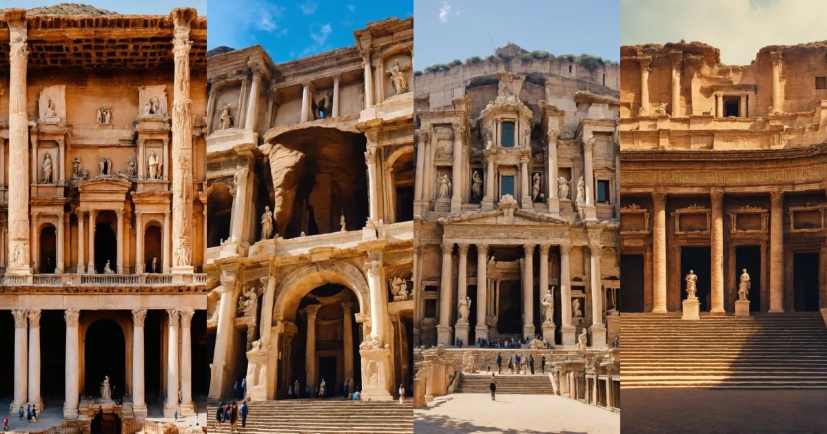 Lexica - Gigantic magnificent facade of a palace, with statues inspired ...