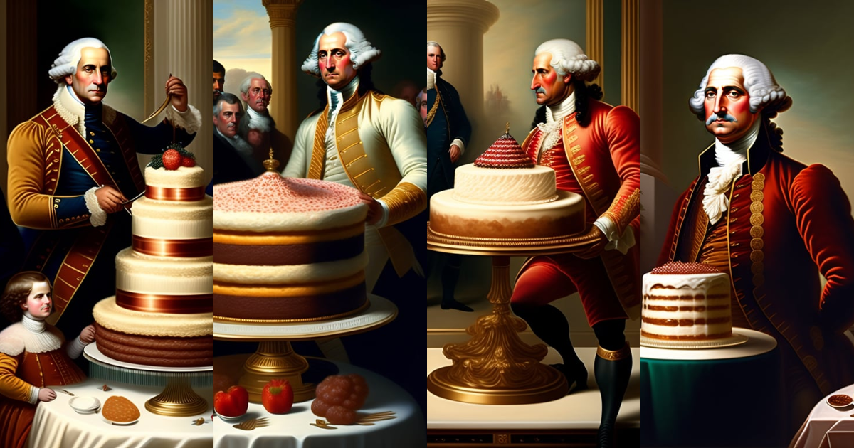 Lexica - A 1000 pound George Washington, eating a large cake being ...