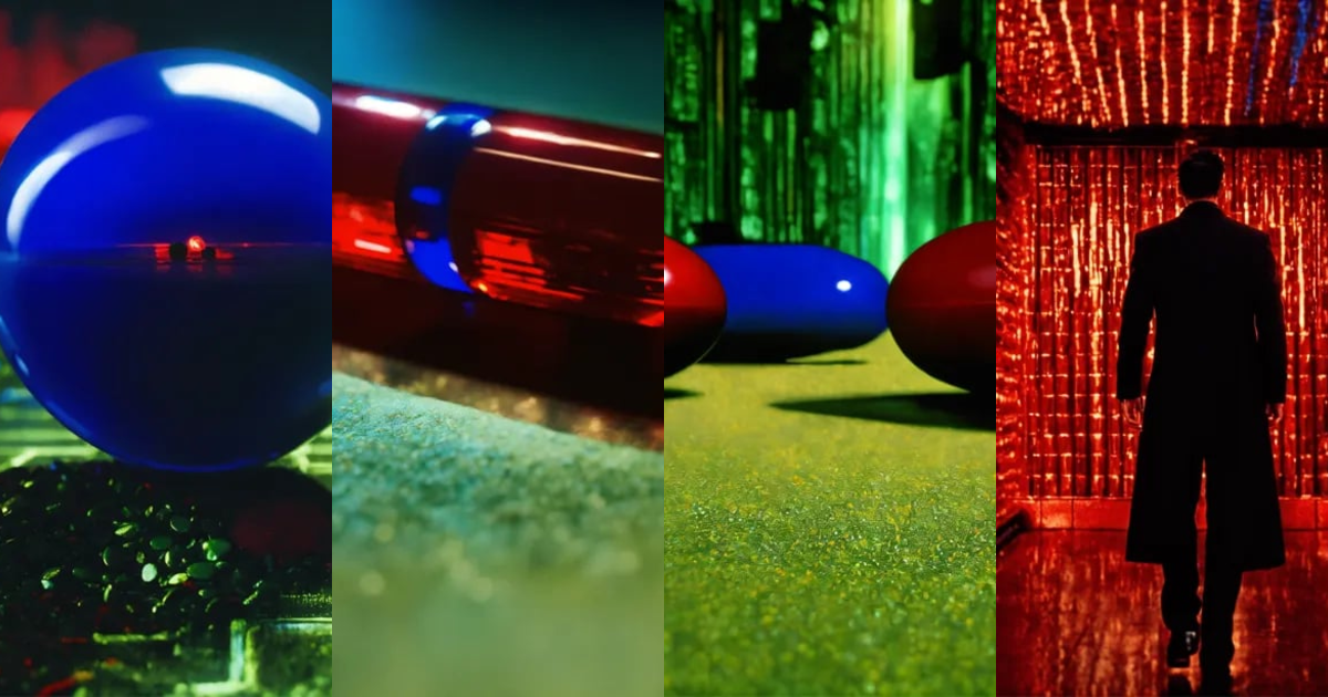 Lexica - The matrix film, red and blue pill