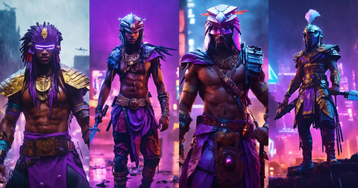 Lexica - A cyberpunk African pharaoh warrior with weapons,a helmet and ...