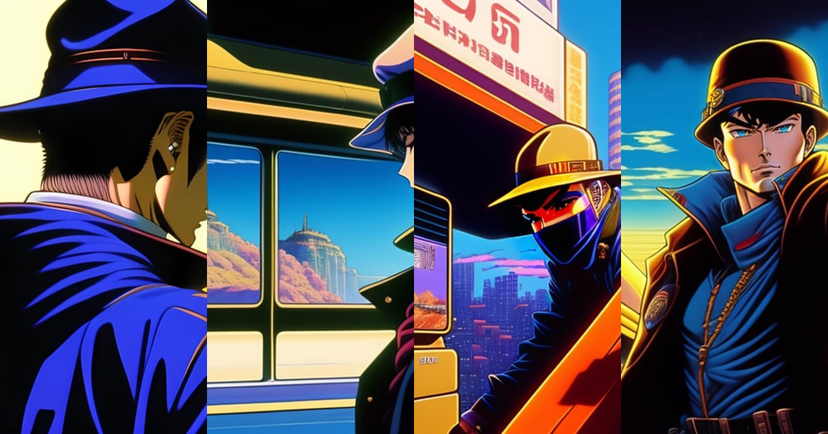 Lexica - Vintage 90's anime style environmental wide shot of a robber ...