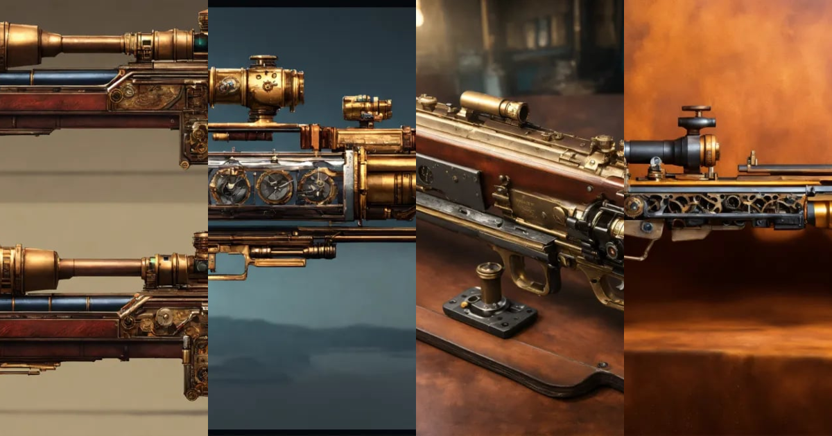 Lexica - Side view of the full image of a steampunk energy rifle