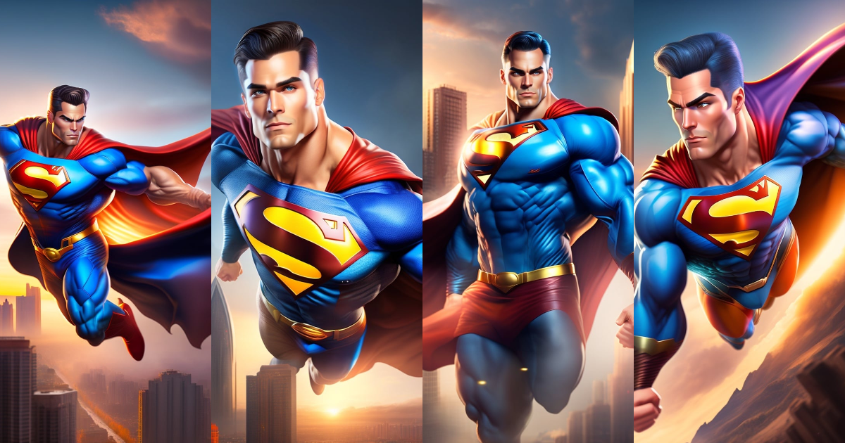 Lexica - Superman soaring through the vibrant city skyline at sunset ...
