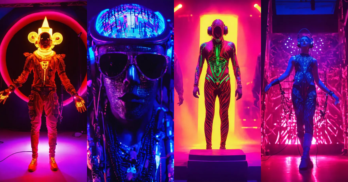 Lexica - Full body Bahpomet in UV Light Dark electronic music concert.