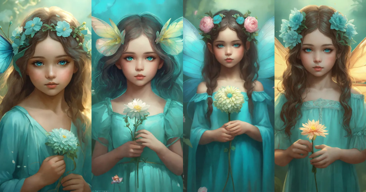 Lexica - Portrait and shot full body of a cyan Baby cute Fairy Girl ...