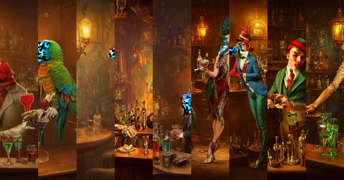 Lexica - Parrot anthro as dapper bartender, dimly-lit cozy tavern ...