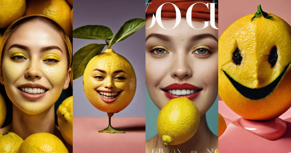 Lexica - A lemon with weird smiling human face, wtf, cover of vogue