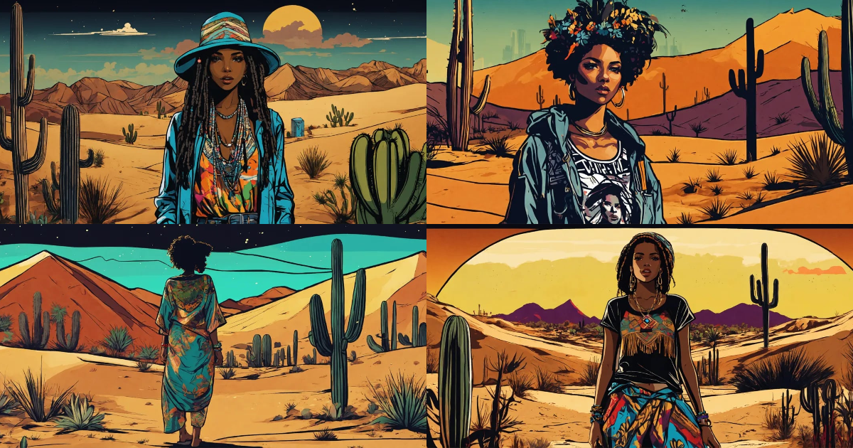 Lexica - Graffiti Boho Nomad Black Woman in bohemian graffiti clothing ...