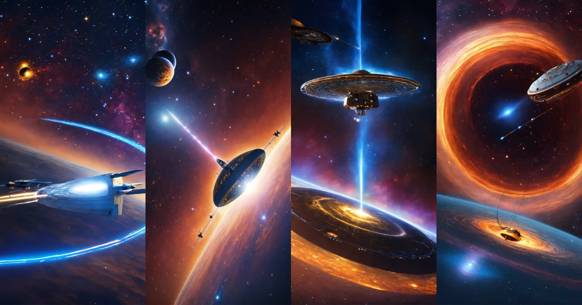 Lexica - Astroplane in cosmos approaching a wormhole.