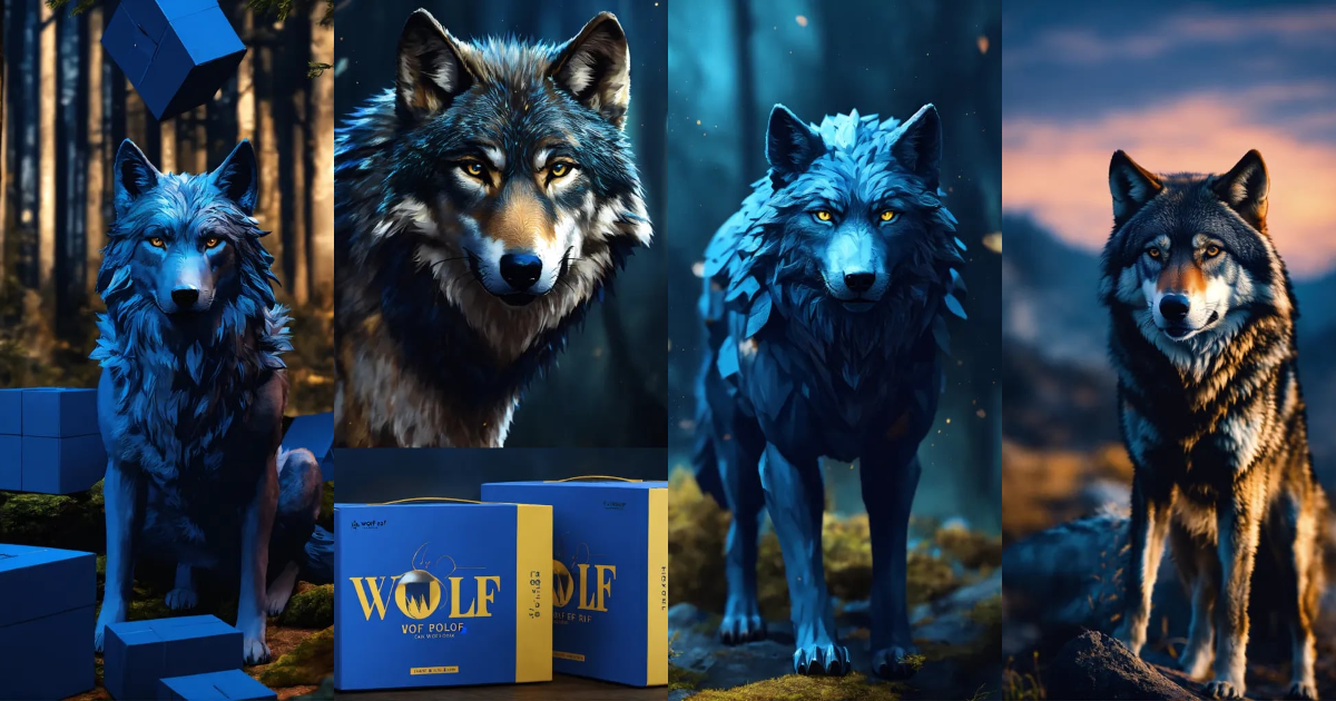 Lexica - Dark blue boxes mockup of a wolf, 8k, soft