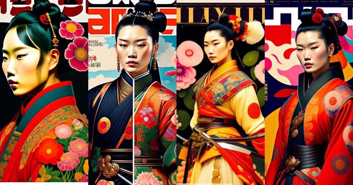 Lexica - Magazine cover poster, upper portrait of a samurai with two ...