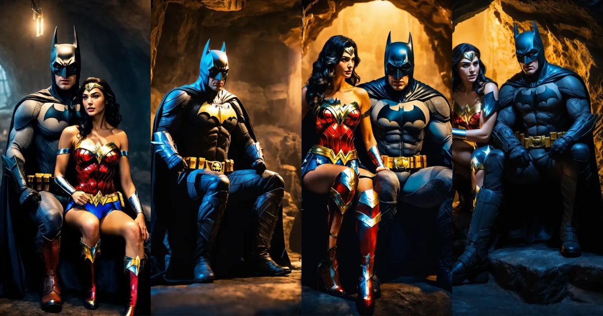 Lexica - Ultra realistic Batman wit a beautiful Wonder Woman sitting on ...