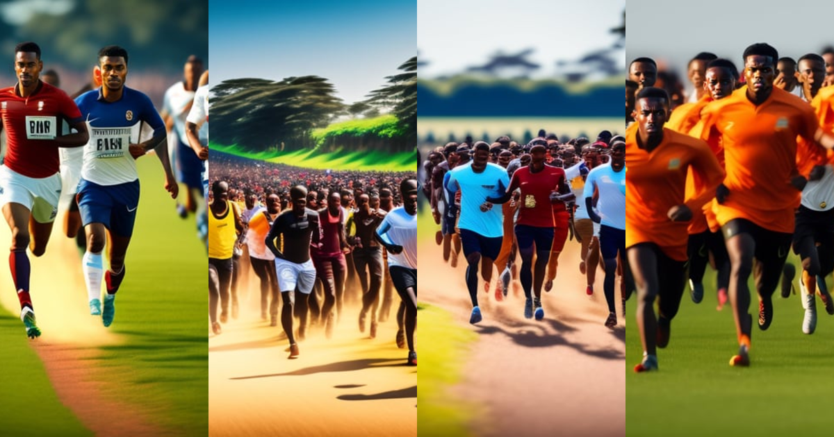 Lexica - Background full of people chasing, front view, grass ground ...