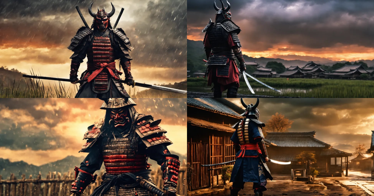 Lexica - Samurai wearing demon oni mask, full samurai armor, head down ...