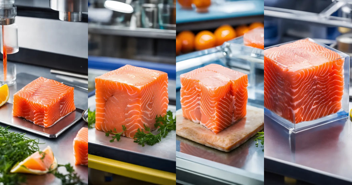 Lexica - Cube of raw salmon fillet in a laboratory environment