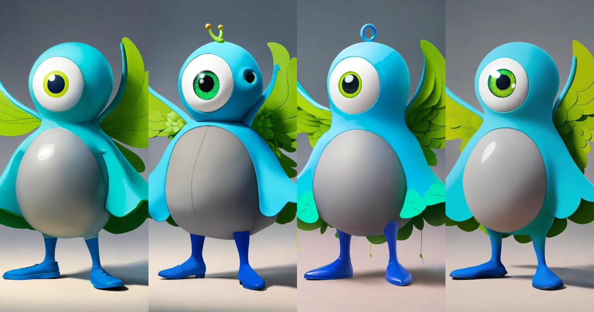 Lexica - A gray cartoon blob with one eye, bright green wings, and blue ...