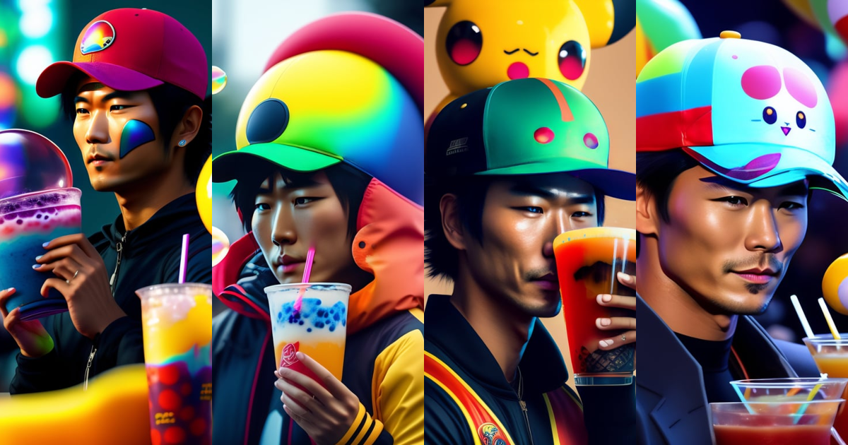 Lexica - Ash Ketchum drinking bubble tea, out of a human skull, a giant ...