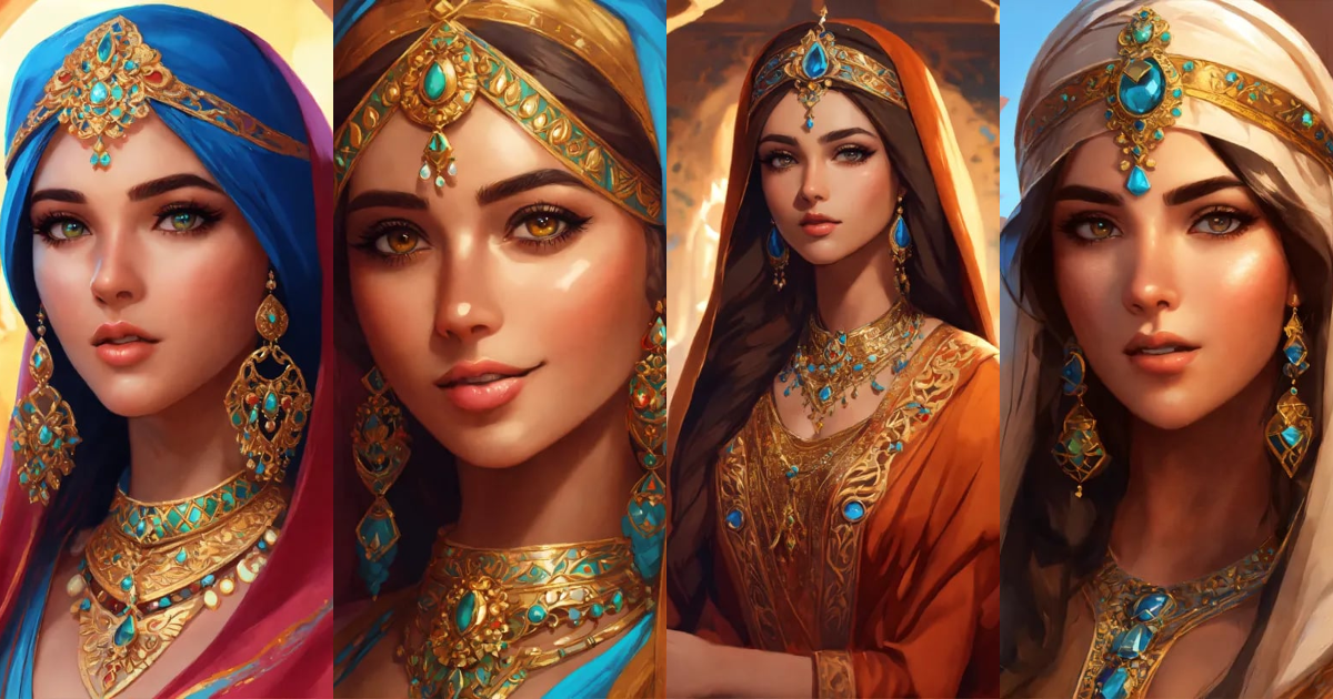 Lexica - Arab princess, realistic cartoon oil paint, 2D illustration ...